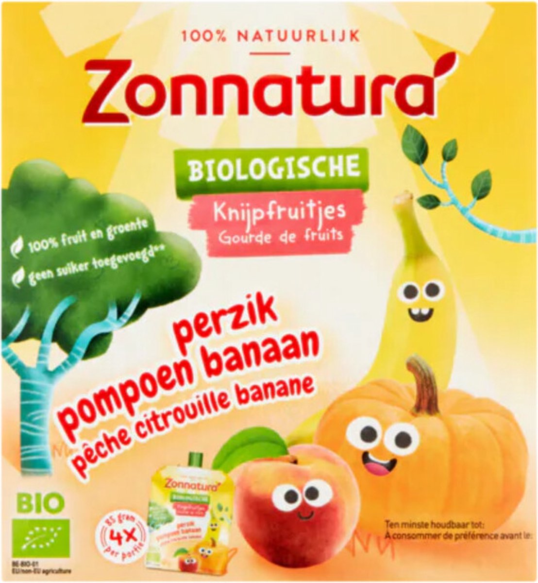 Zonnatura Knijpfruit Banaan/Pompoen/Perzik Biologisch 4 x 85 gr | bol.com