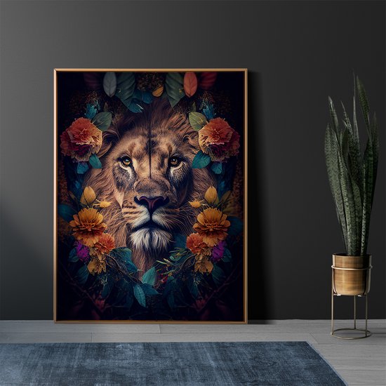 AI - Woondecoratie - Poster - Dieren - Leeuw - Bloemen en jungle - 11 ...