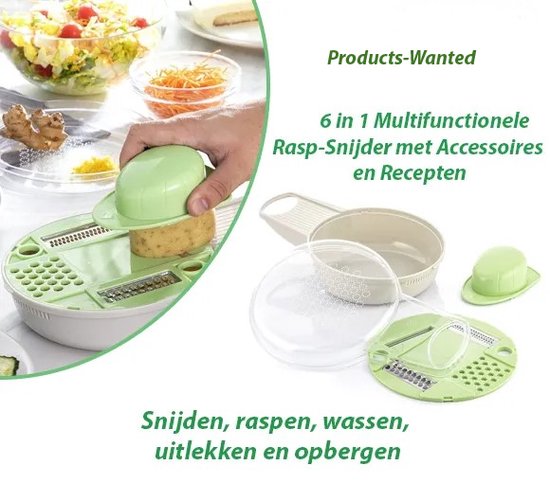 6 in 1 Multifunctionele Rasp-Snijder met Accessoires en Recepten | bol