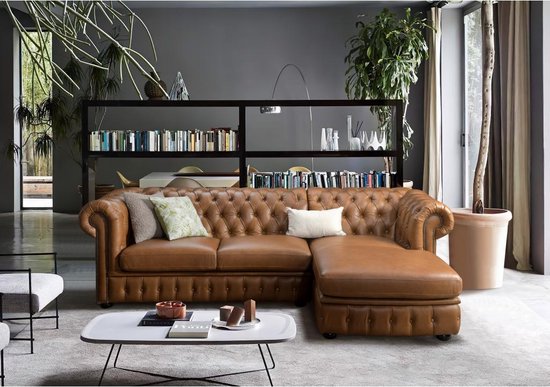LINEA SOFA Hoekbank chesterfield BRENTON 100% buffelleer - Hoek rechts ...