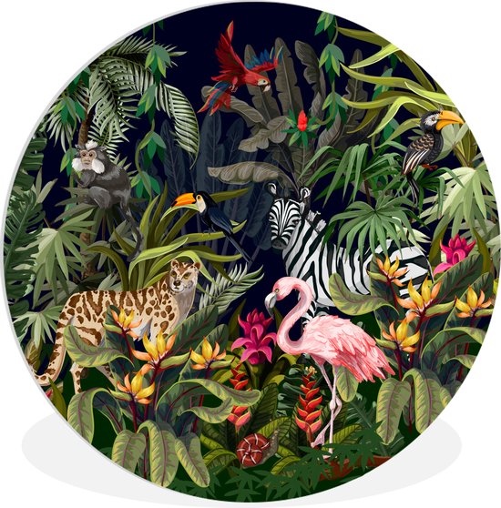 WallCircle - Wandcirkel 30x30 - Jungle dieren - Natuur - Jongens - Meisjes - Flamingo... | bol