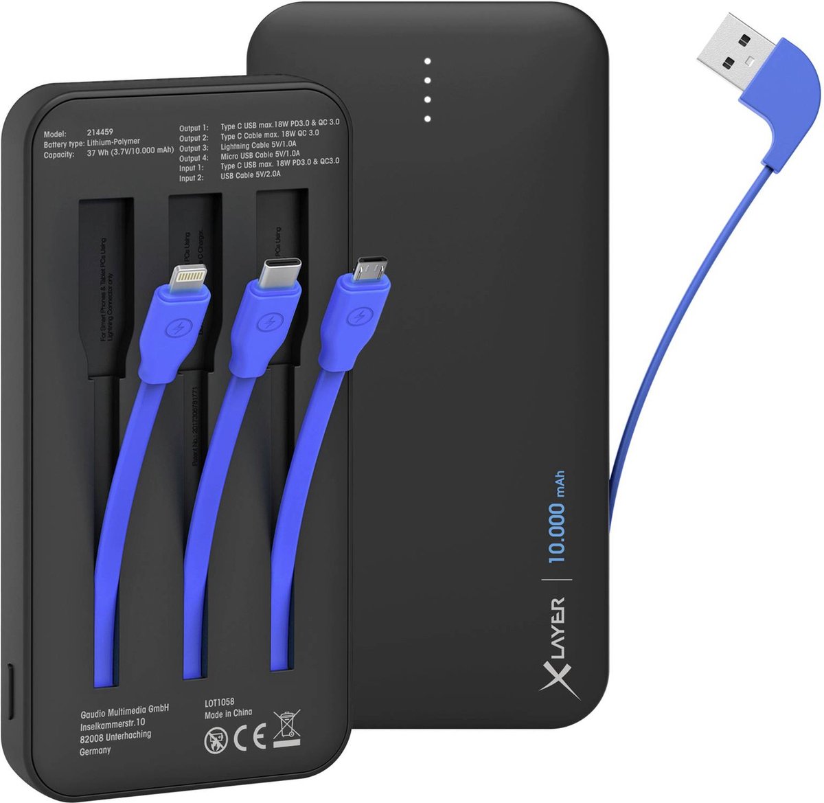 Xlayer Powerbank PLUS All-in-One PD 18W 10000 mAh - Geïntegreerde ...