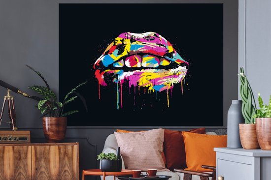 Muurstickers - Sticker Folie - Lippen - Kleurrijk - Verf - Zwart ...