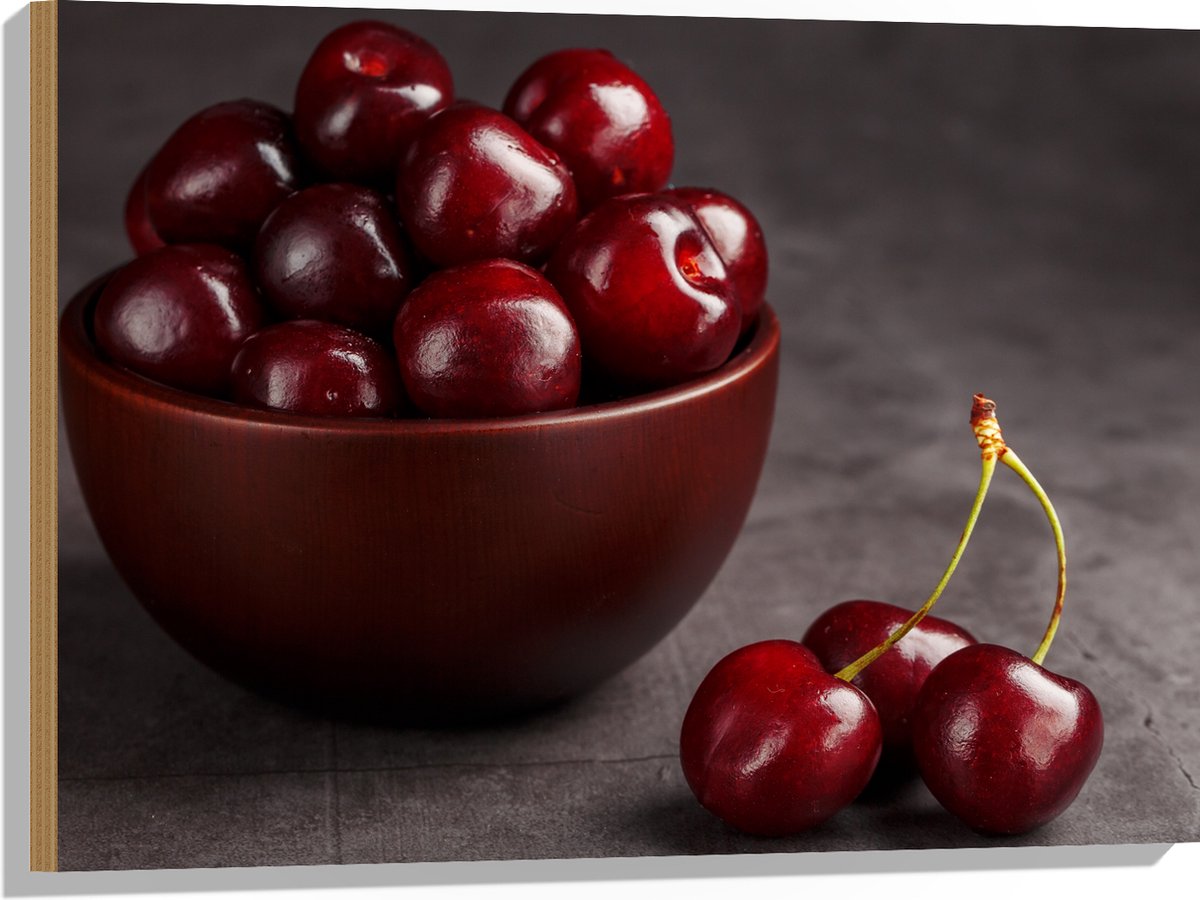 Hout - Schaaltje Rode Kersen met Drie Losse Kersen - 80x60 cm - 9 mm ...