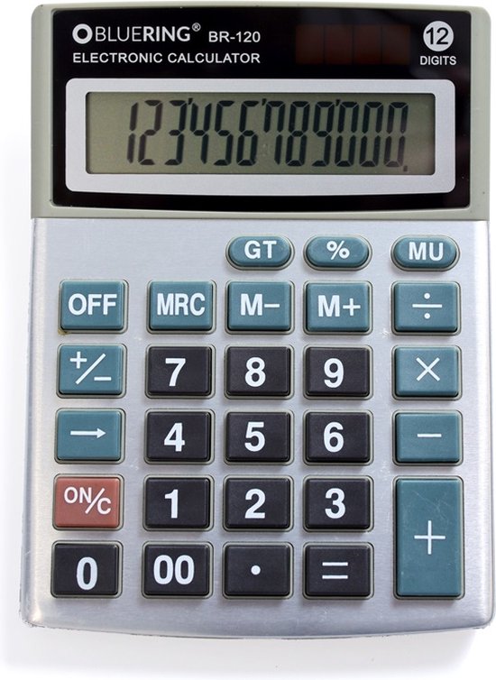 BlueRing Rekenmachine grote toetsen - 12-cijferig scherm - Grijs | bol