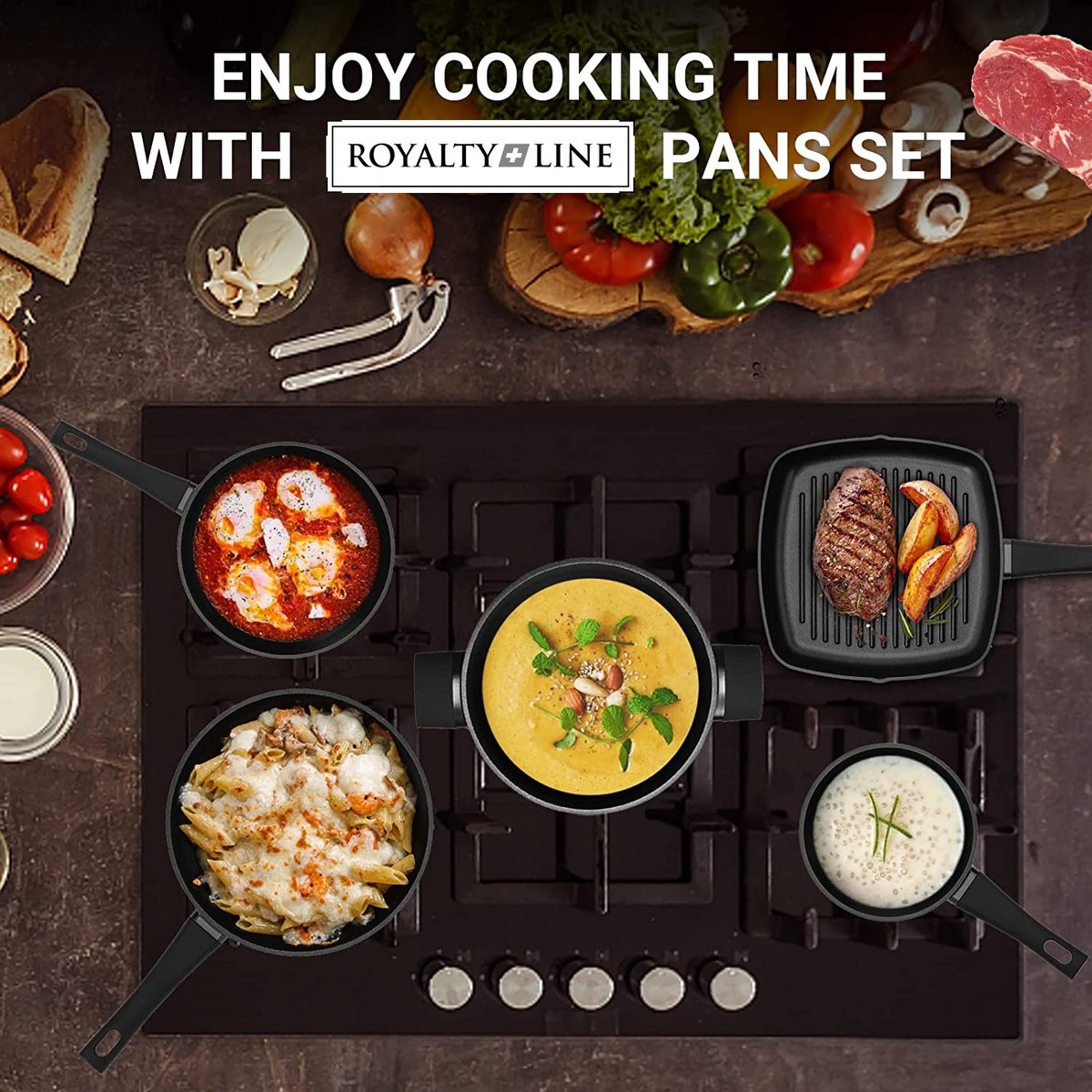 Royalty Line Inductie Pannenset - Luxe 14-Delige Pannenset Marmeren ...