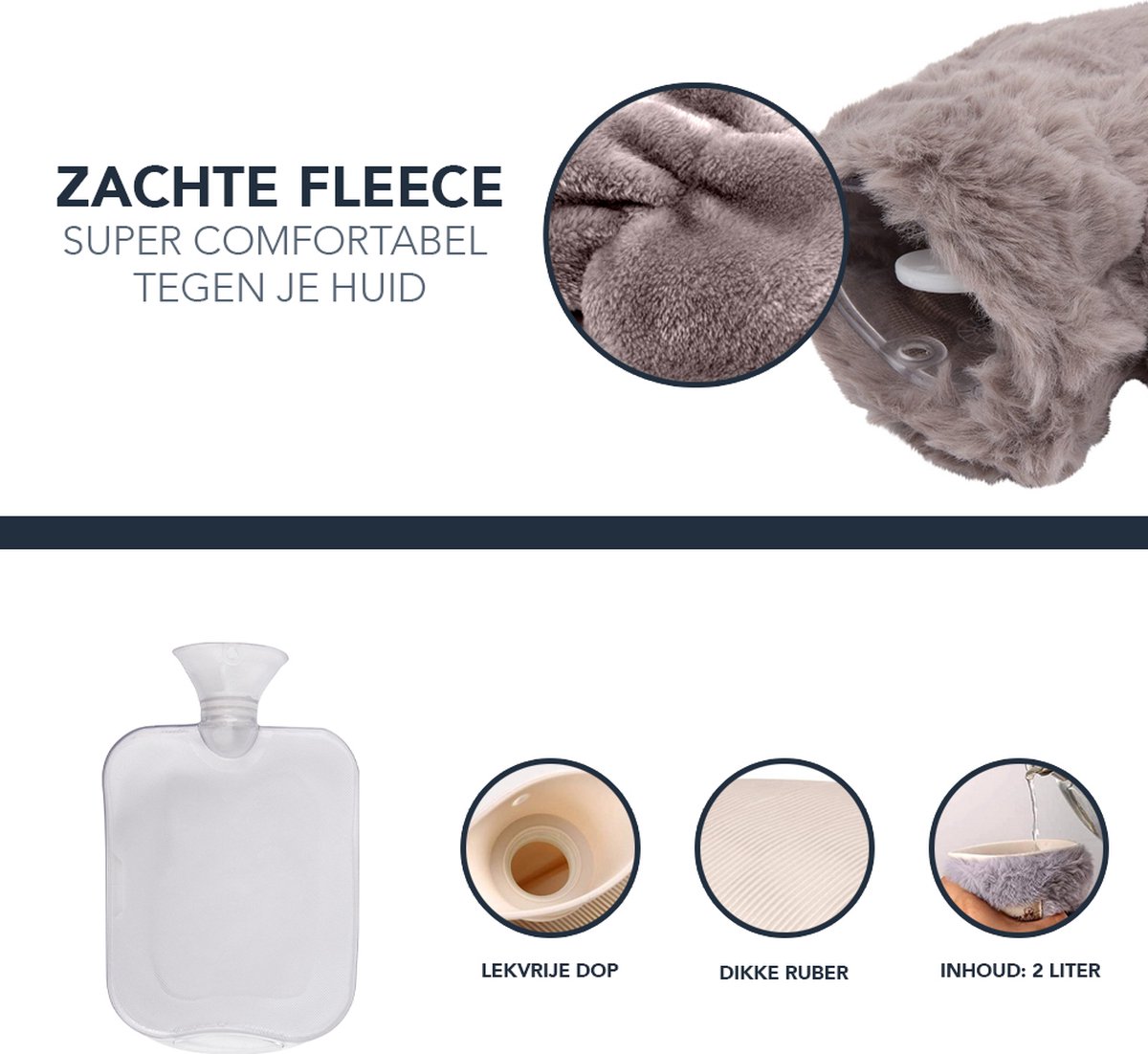 Kruik met Hoes - Warmwaterkruik - Waterkruik - 2 liter - Grijs | bol