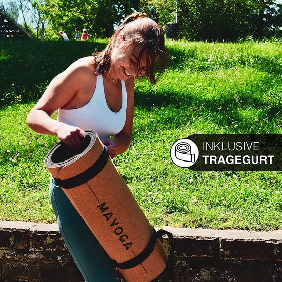 MAYOGA® Yogamat van kurk inclusief extra draagriem, met rek- en yoga ...