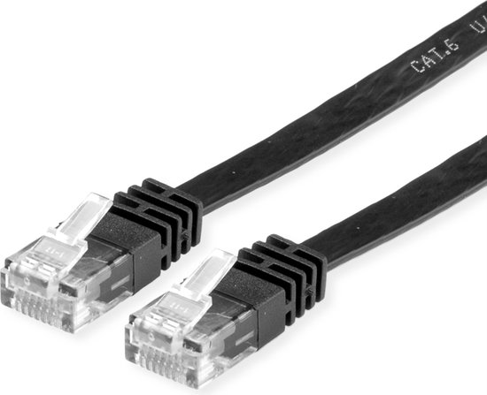 VALUE Patchkabel Kat.6 (Class E) UTP, extra plat, Platte kabel, zwart ...