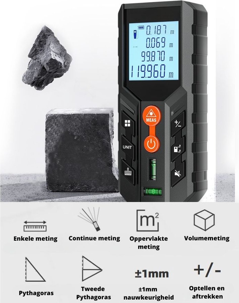 Professionele Laser Afstandsmeter - Digitaal - 60 meter- Zwart/Blauw | bol