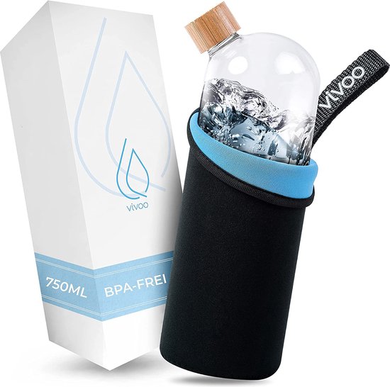 Premium glazen fles, 750 ml, uniek design, drinkfles voor onderweg ...