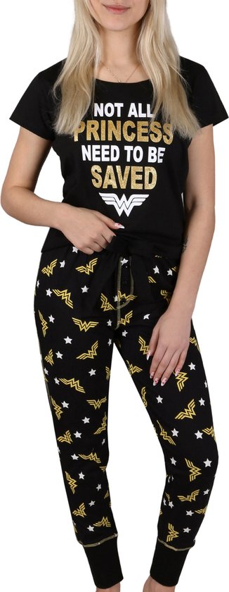 Wonder Woman - Dames zwarte pyjama met korte mouwen, lange broek ...