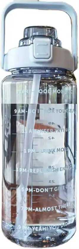 Motivatie Drinkfles- Blauw- Fles- 2L fles- Waterfles met rietje- Bidon ...