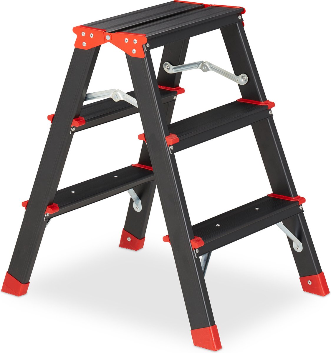 Relaxdays dubbele trap - aluminium - zwart-rood - tot 120 kg ...