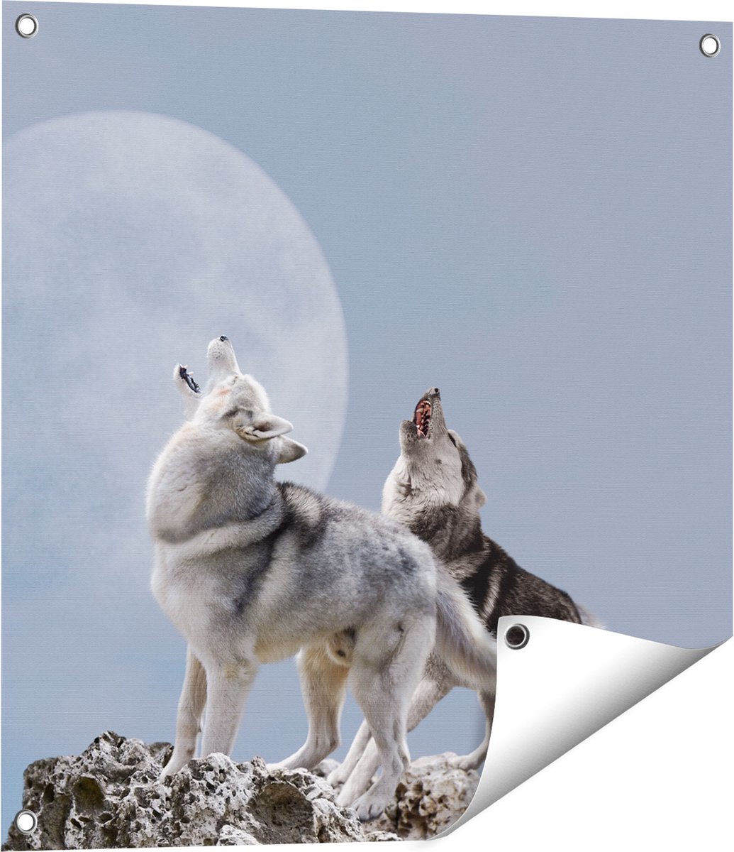 Gards Tuinposter Twee Wolven Die Huilen tijdens Volle Maan - 60x60 cm - Tuindoek -... | bol