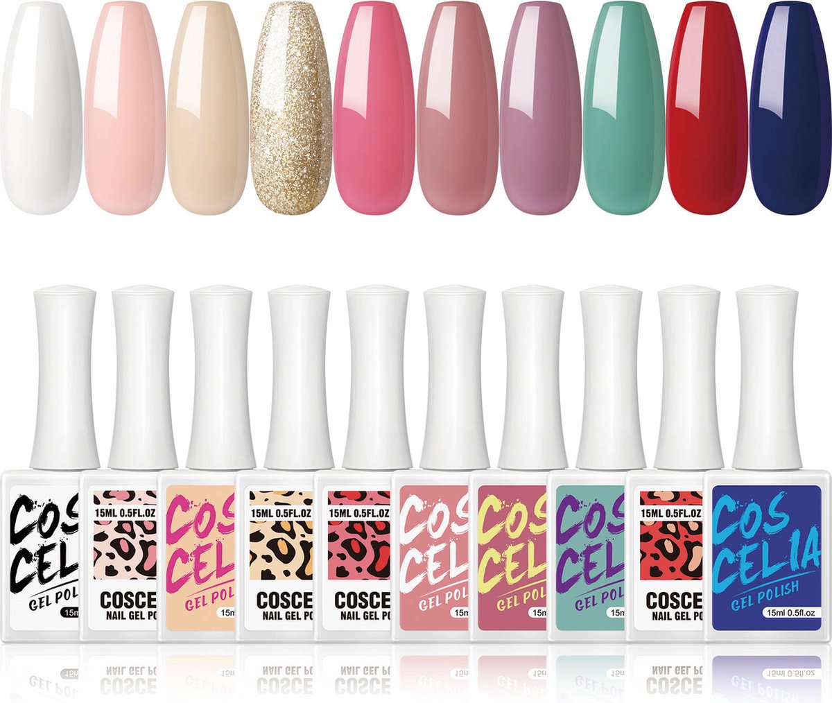 Gellak starterspakket 10 kleuren - 280 Watt UV LED Lamp Nagels - 15 ML ...