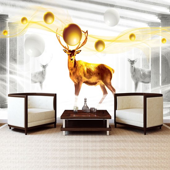 Fotobehang - Vlies Behang - Gouden Hert - Herten in 3D Tunnel - 254 x ...