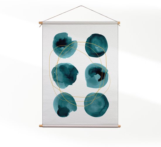 Textielposter Scandinavisch Rond Patroon Groen XXL (165 X 120 CM) - Wandkleed -... | bol