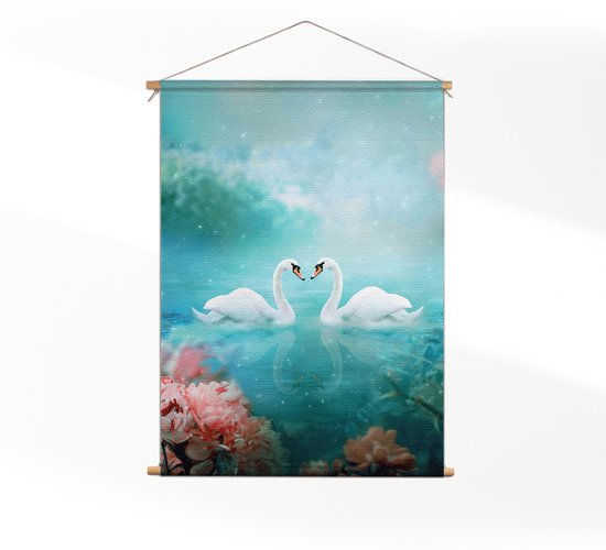 Textielposter De Verliefde Zwanen L (85 X 60 CM) - Wandkleed - Wanddoek - Wanddecoratie | bol.com