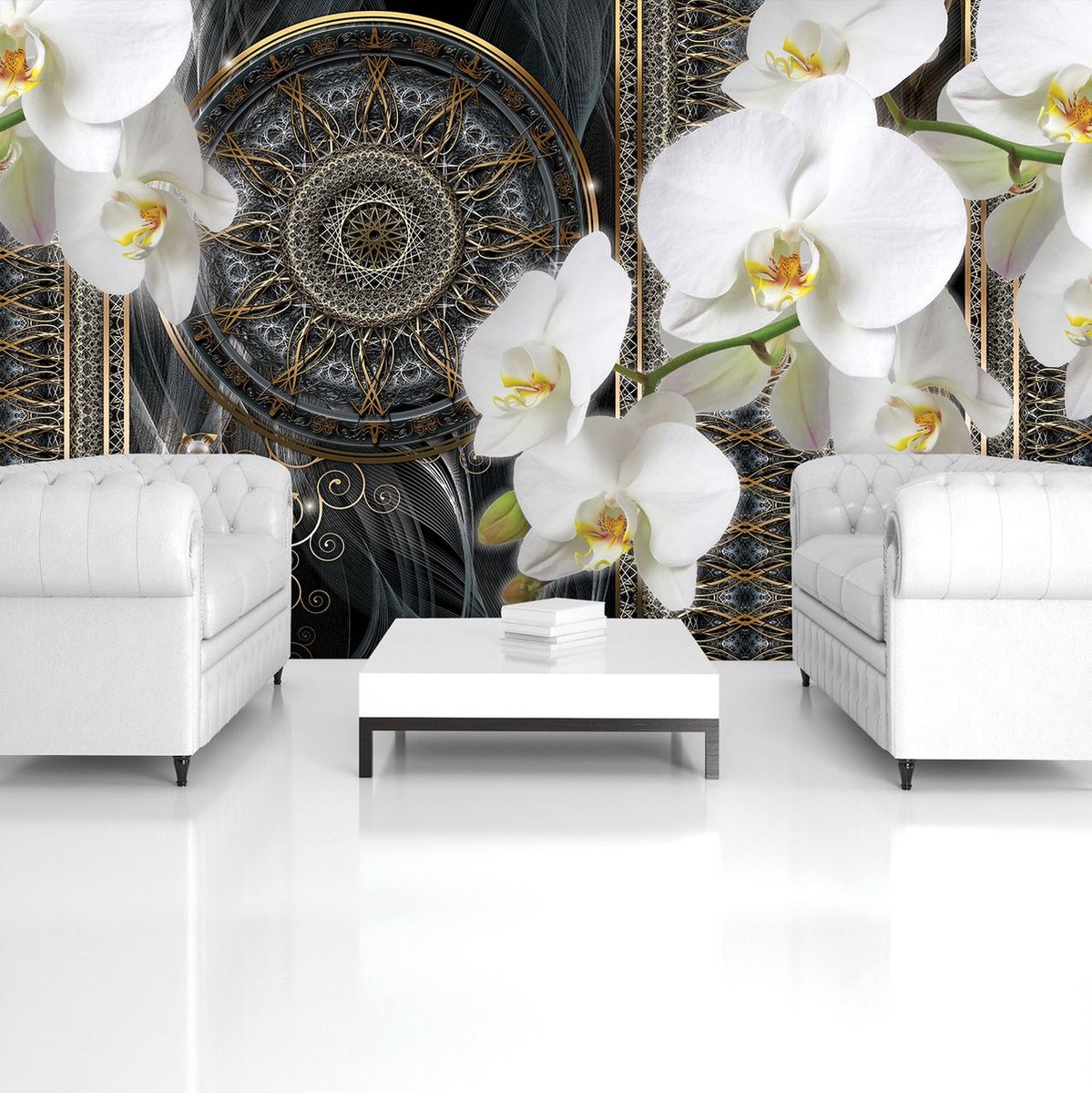 Fotobehang - Vlies Behang - Mandala en Orchideeën - Bloemen - Kunst ...