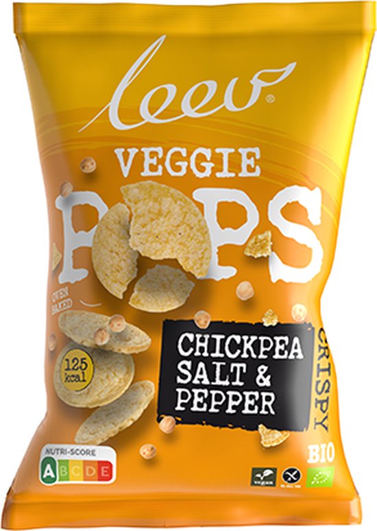 Leev Bio | Popped Chips | Zout & Peper Kikkererwten | 1 x 30g | Snel ...