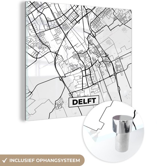 MuchoWow® Glasschilderij 50x50 cm - Schilderij glas - Kaart - Delft ...