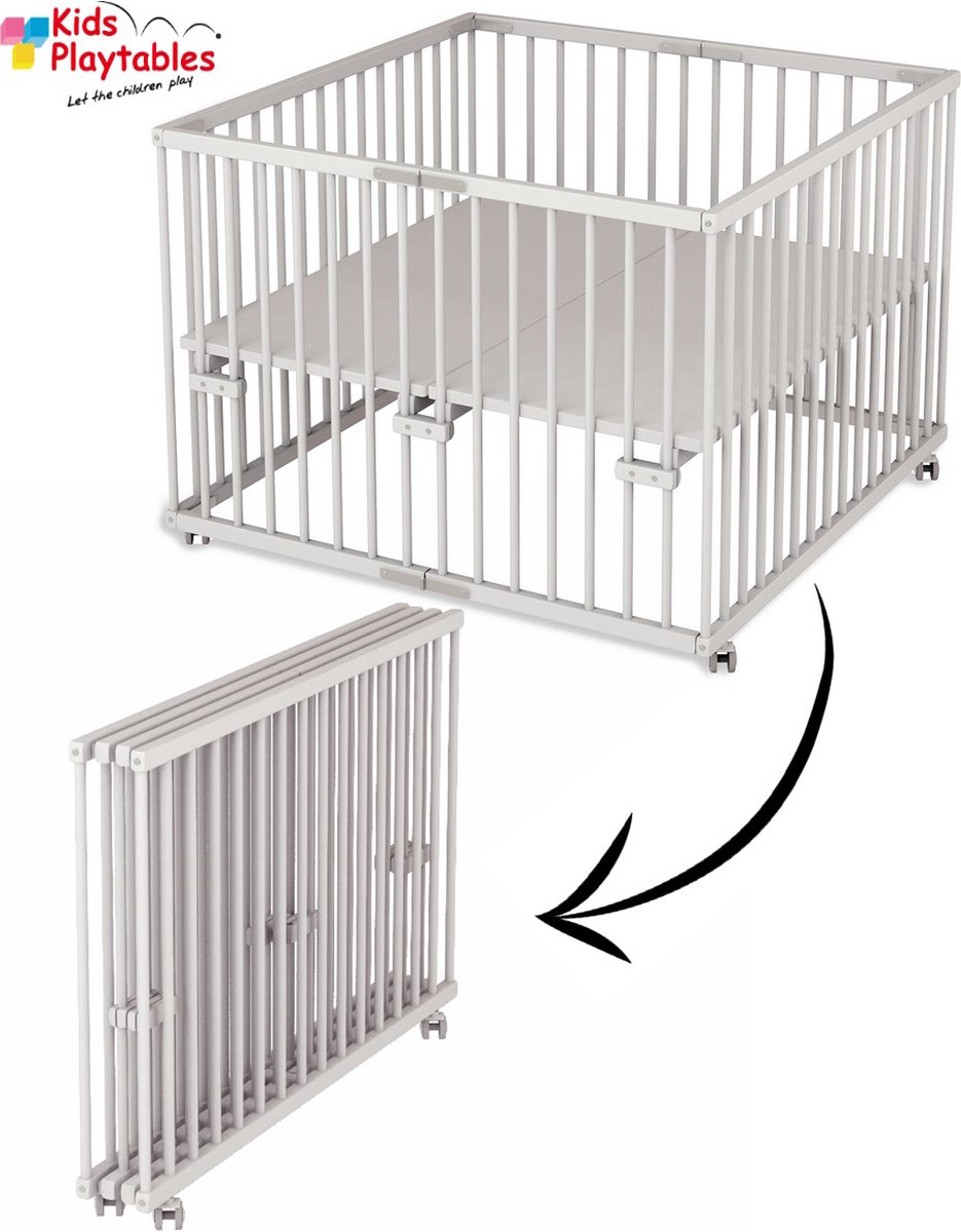 SÄMANN® inklapbare Baby box 100x100 Wit met In hoogte Verstelbare Bodem ...