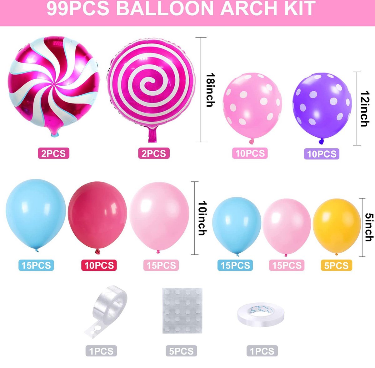 99 PCs Rainbow Lollipop-Aardbei Polka Dot Ballonboog – Ballon ...