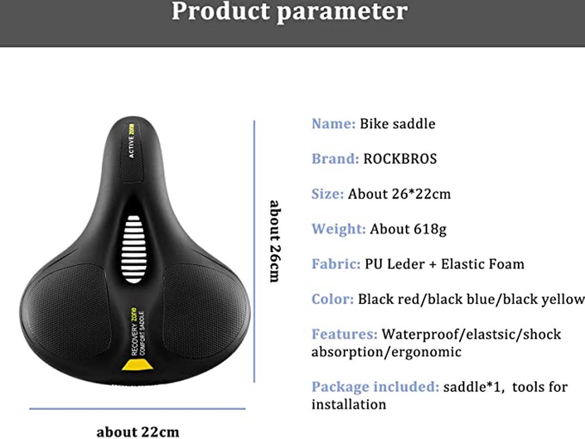 ROCKBROS Fietszadel Heren Dames Ergonomisch Fietsstoeltje Traagschuim ...
