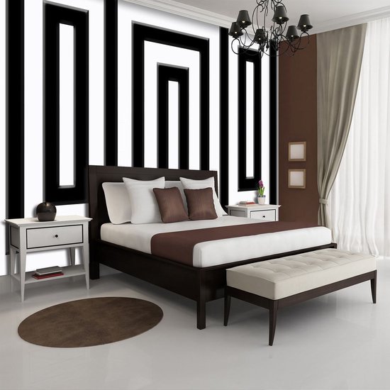 Fotobehang - Vlies Behang - Zwart-wit Abstract Patroon - 254 x 184 cm ...