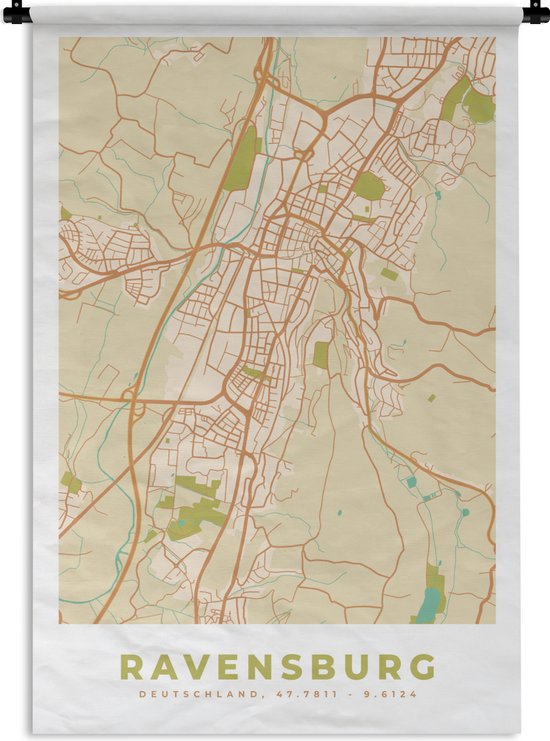 Wandkleed - Wanddoek - Ravensburg - Stadskaart - Plattegrond - Vintage ...