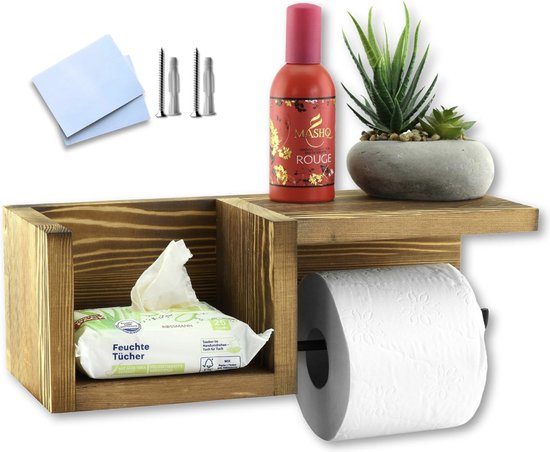 Toiletpapierhouder, wc-rolhouder, houder van hout, zonder boren ...