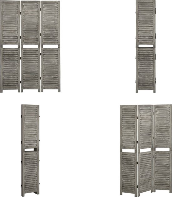 vidaXL Kamerscherm met 3 panelen 106-5x166 cm massief hout grijs ...