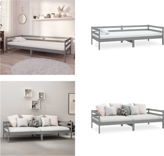 vidaXL Slaapbank massief grenenhout grijs 90x200 cm - Bedbank ...