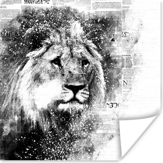 Poster Leeuw - Krant - Zwart - Wit - 30x30 cm | bol