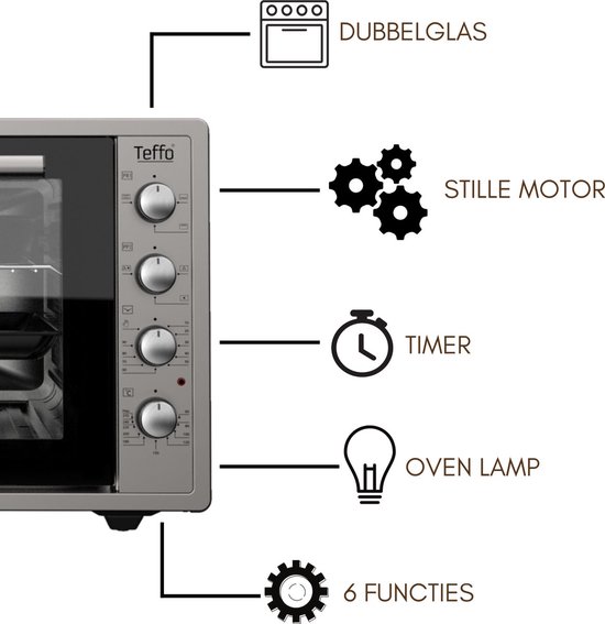 Teffo Vrijstaande Oven - XXL Pro - 70L - Elektrische Oven - Grijs | bol