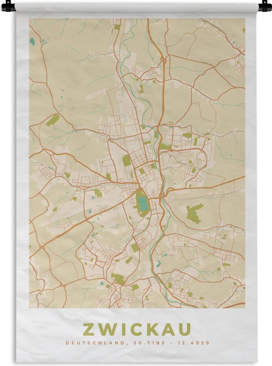 Wandkleed - Wanddoek - Plattegrond - Zwickau - Kaart - Vintage ...