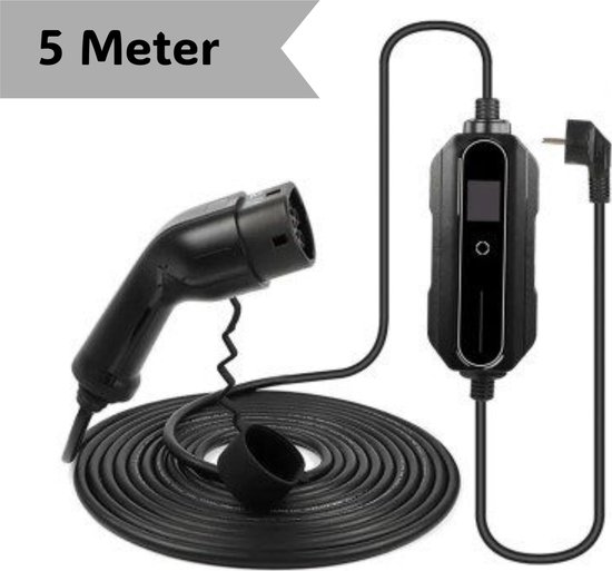 Mobiele EV Auto Thuislader - 5 Meter - Type 2 vanaf stopcontact EU - 6A ...