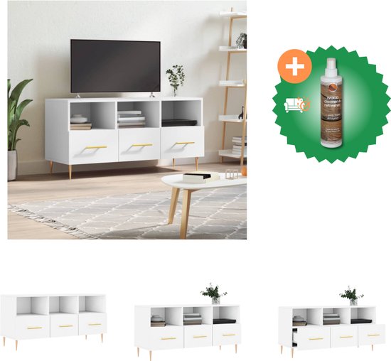 vidaXL Tv-meubel 102x36x50 cm bewerkt hout wit - Kast - Inclusief ...