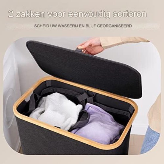 Wasmand 2 vakken wassorteerder - Wasmand 2 vakken met deksel - Wasmand ...