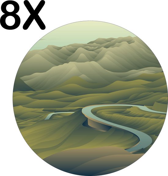 BWK Luxe Ronde Placemat - Getekende Lange Kronkelende Weg door Bergen ...