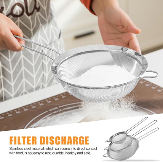 3 stuks fijnmazige zeef, roestvrijstalen pastazeef, keukenzeef, 8/13,5/ ...