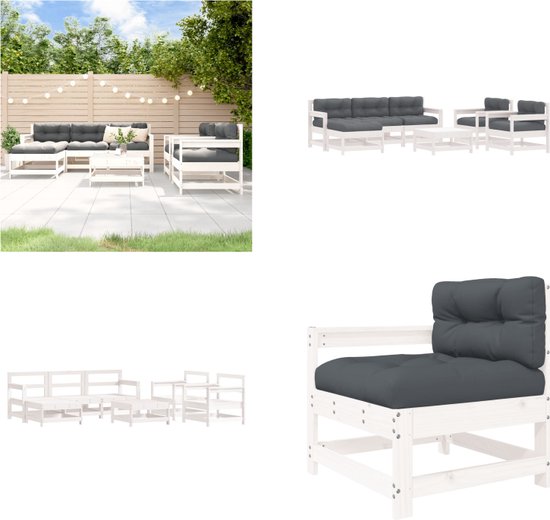vidaXL 7-delige Loungeset met kussens massief hout wit - Loungeset ...