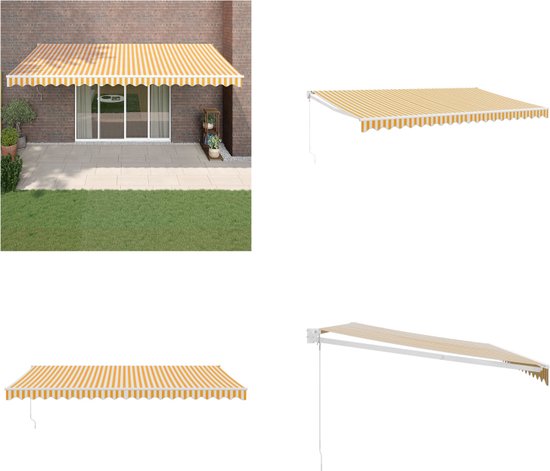 vidaXL Luifel uittrekbaar 5x3 m stof en aluminium geel en wit ...