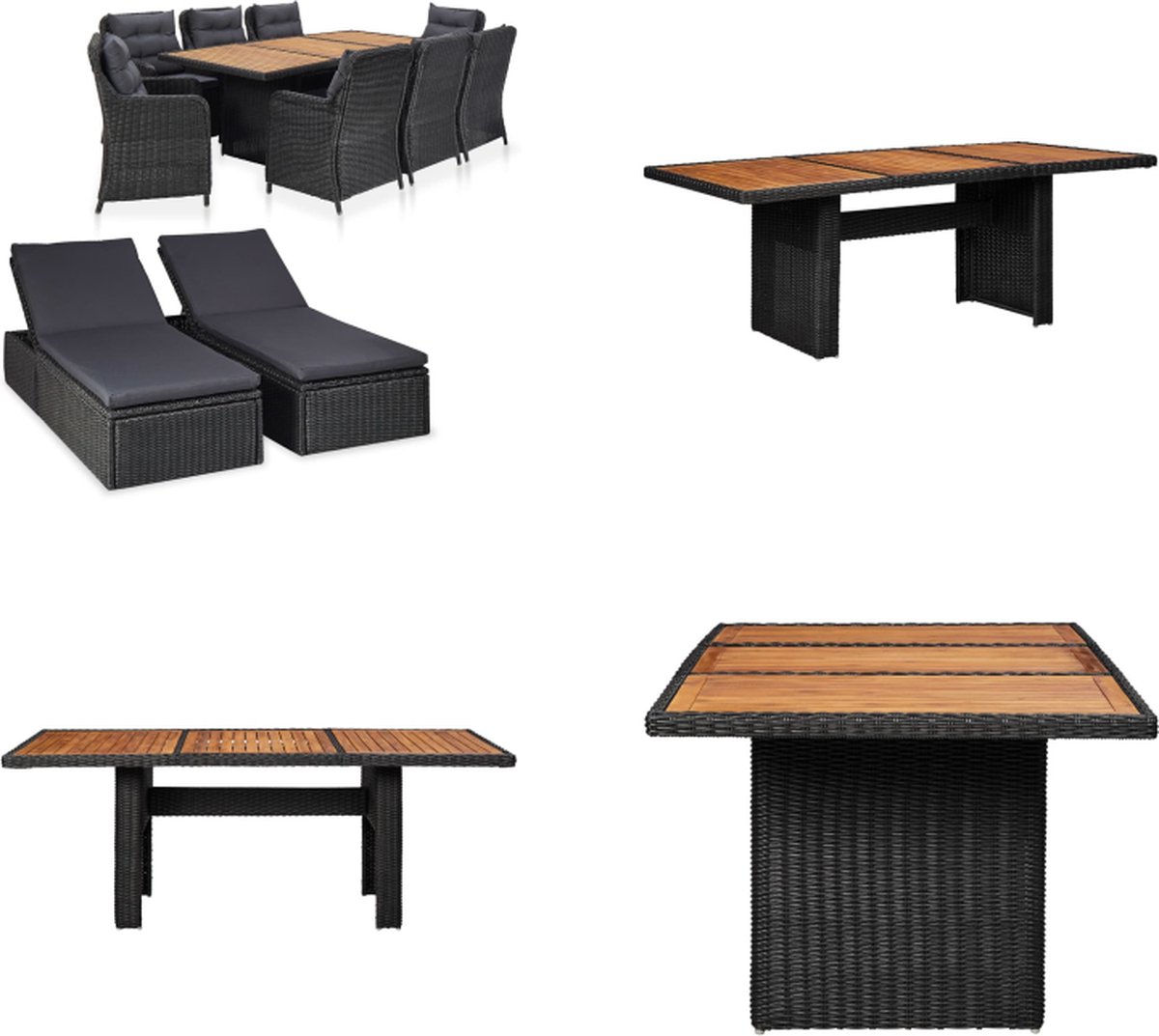 vidaXL 11-delige Tuinset poly rattan zwart - Tuintafel En Stoel ...