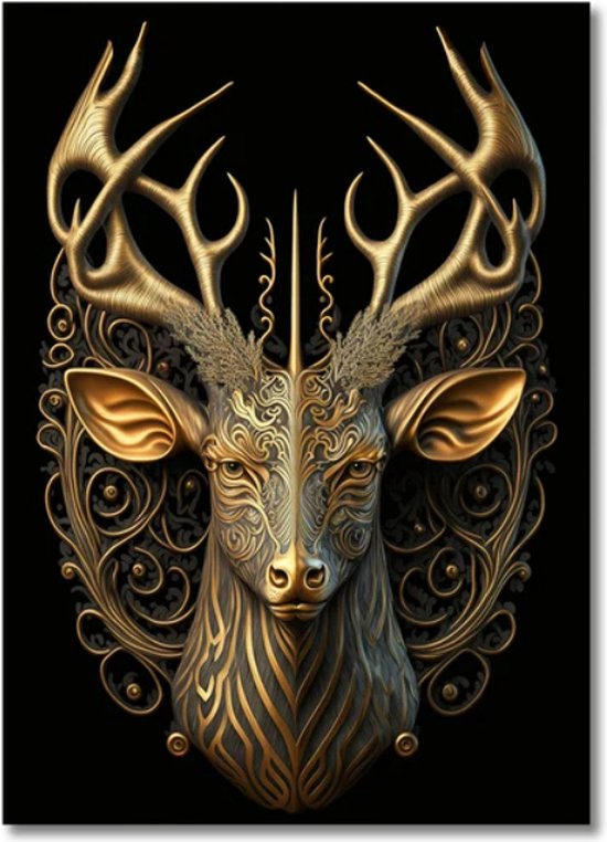Allernieuwste.nl® Canvas Schilderij Gouden Edelhert - Modern - Kunst ...