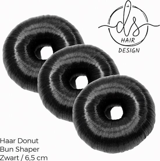 Haar Donut / Bun Shaper met imitatie haar - doorsnede 6,5 cm - zwart ...
