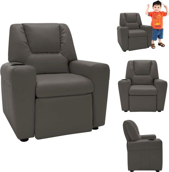 vidaXL Kinderfauteuil - Verstelbaar - Antracietgrijs - Kunstleer - 51 x ...