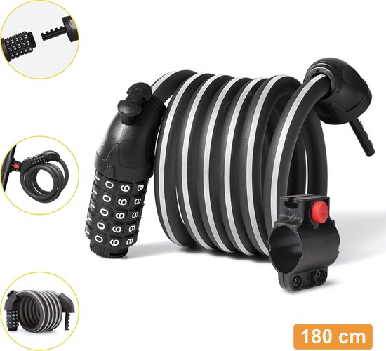 Colorful Sun® Fietsslot met cijferslot - Ø12mm / 180cm - Met vaste ...
