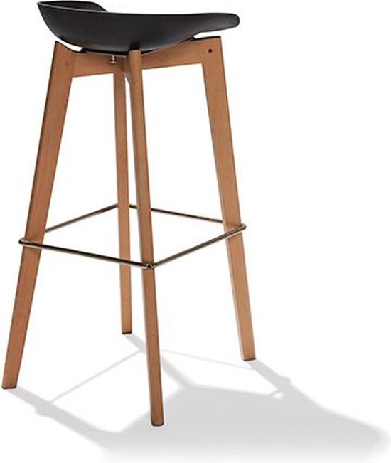 Essentials Keeve barkruk zwart laag - set van 4 - berkenhouten frame en ...